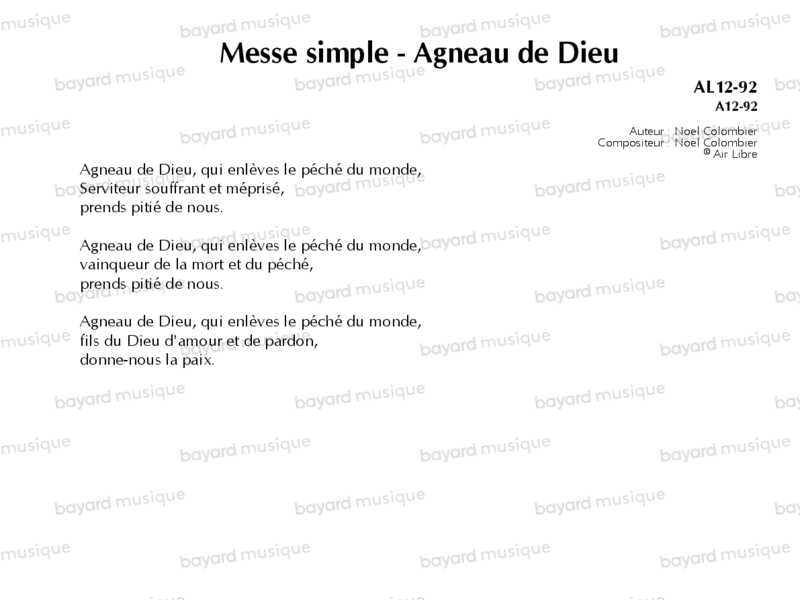Chantons en Eglise - Messe simple - Agneau de Dieu