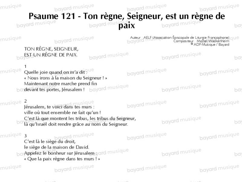 Chantons en Eglise - Psaume 121 - Ton règne, Seigneur, est un règne de paix