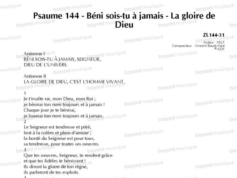 Chantons en Eglise - Psaume 144 - Béni sois-tu à jamais - La gloire de Dieu