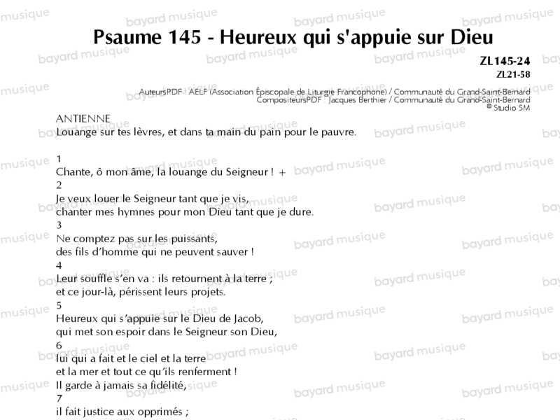 Chantons en Eglise - Psaume 145 - Heureux qui s'appuie sur Dieu