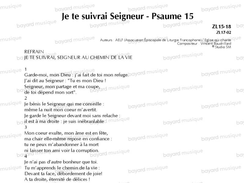 Chantons en Eglise - Psaume 15 - Je te suivrai Seigneur