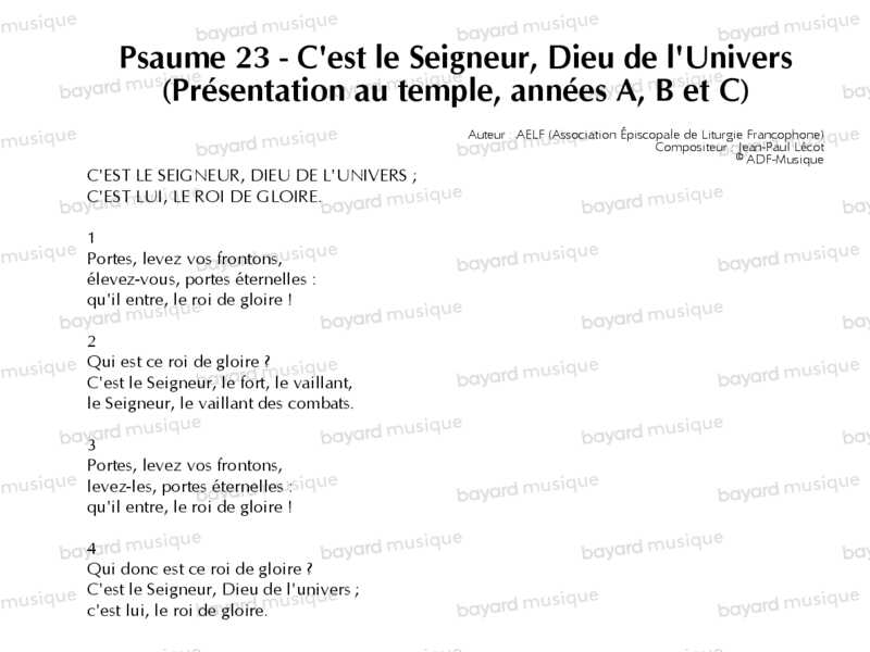 Chantons en Eglise - Psaume 23 - C'est le Seigneur, Dieu de l'Univers (Présentation au temple ...