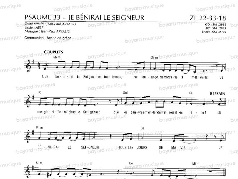 Chantons en Eglise - Psaume 33 - je bénirai le Seigneur communion ...