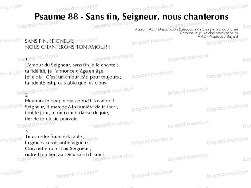 Chantons en Eglise - Psaume 88 - Sans fin, Seigneur, nous chanterons
